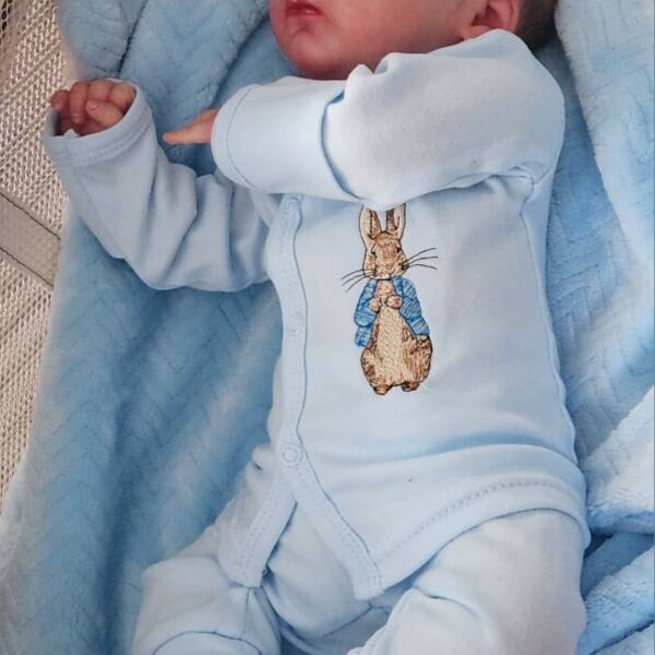 Embroidered Peter Rabbit With Lace Trim baby Boys Romper Sizes NB to 6 ...