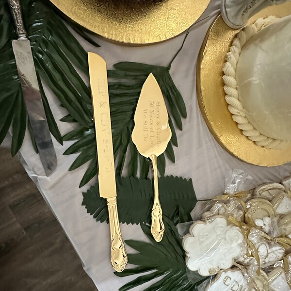 Engraved Gold Cake Server Set, Wedding Cake Server Set, Wedding Cake ...
