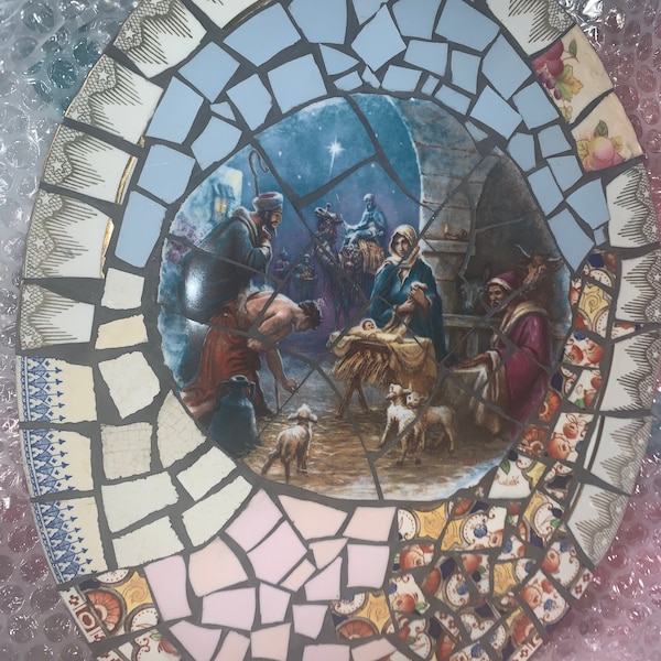Mosaic Picture Chinese Lady White Gold Blue Wall Art Artwork Home ...