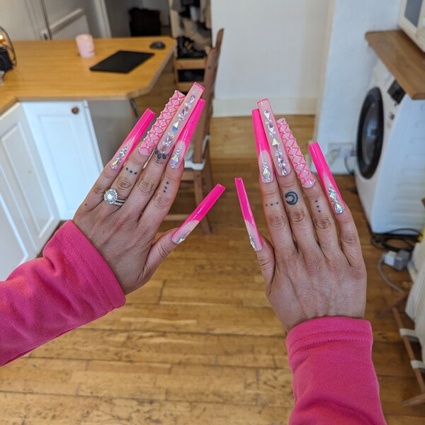 XXXL Square Full Bling Press on Nails Swarovski Extra Long Nails Custom ...