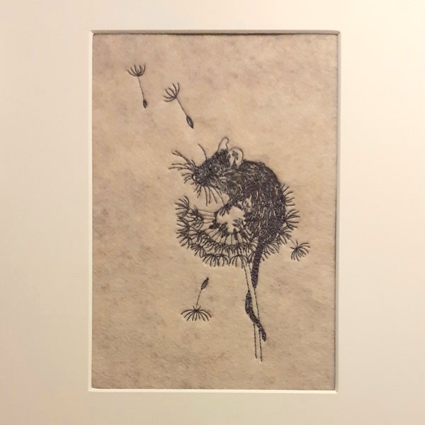 Field Mouse on a Dandelion Machine Embroidery File, Sketched Style. 4 ...