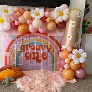 Retro Daisy Daisy ONE Banner Gold Script Letters With Daisy Flower O ...