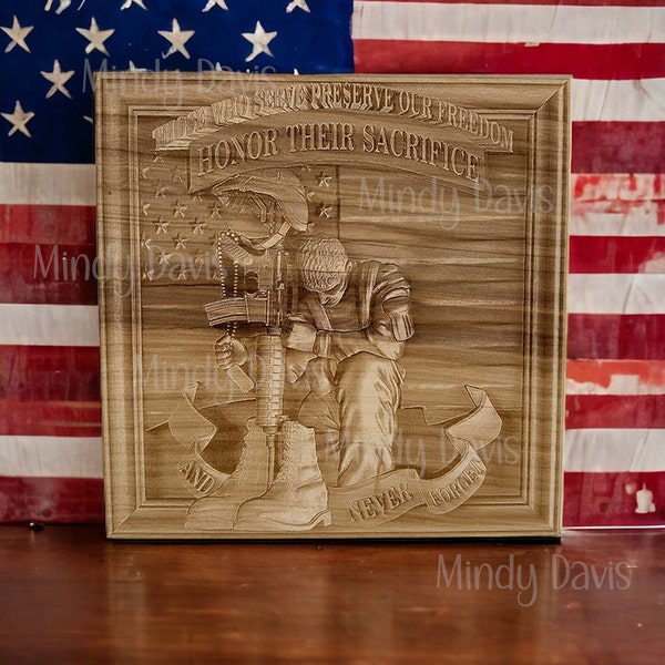 Digital Engraving File - Fallen Soldier Honor 3D Illusion File for Wood ...