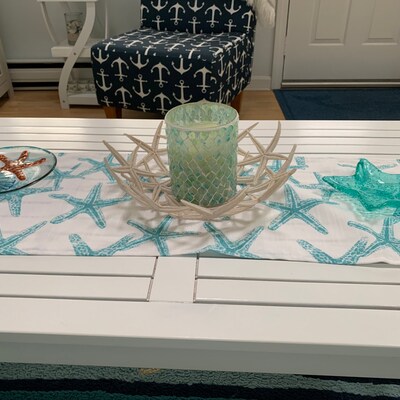 Aqua Blue Table Runner Nautical Starfish Home Decor Table Centerpiece ...