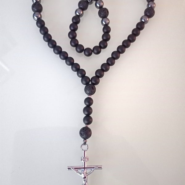Men's Genuine Shungite Rosary, Catholic Rosaries, Prayer Necklace, Dad ...