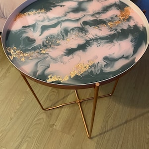 Round Side Table Folding Resin Table With Sea Waves Handmade Epoxy ...