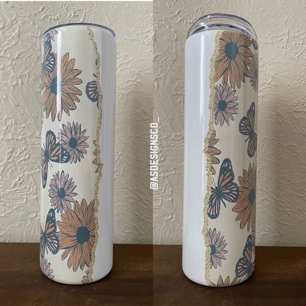 Boho Flowers 70s Add Your Own Text Name Monogram Sublimation Tumbler ...