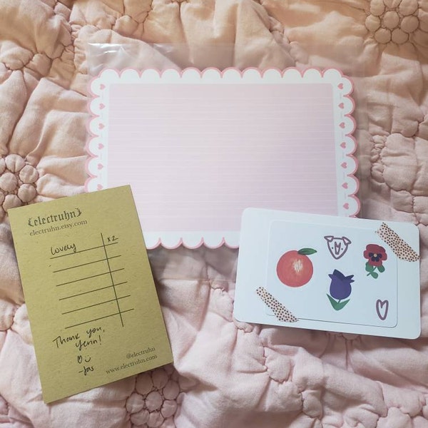 Kawaii Pink Heart Scalloped Edge Border Stationery Card / Cute Frilly ...