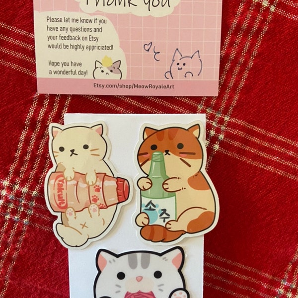 Cat With Asian Drinks Stickers/bubble Tea/ Soju/yakult/ramune/boba/yogurt/kawaii/cute - Etsy