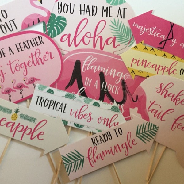 Funny Pink Flamingo Party Photo Booth Props - Tropical Summer Party ...