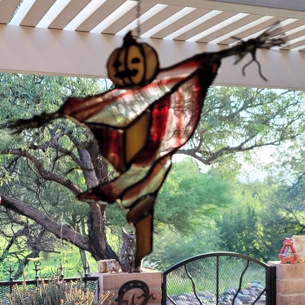 Halloween Stained Glass Scarecrow Pumpkin Decor Scary Halloween ...