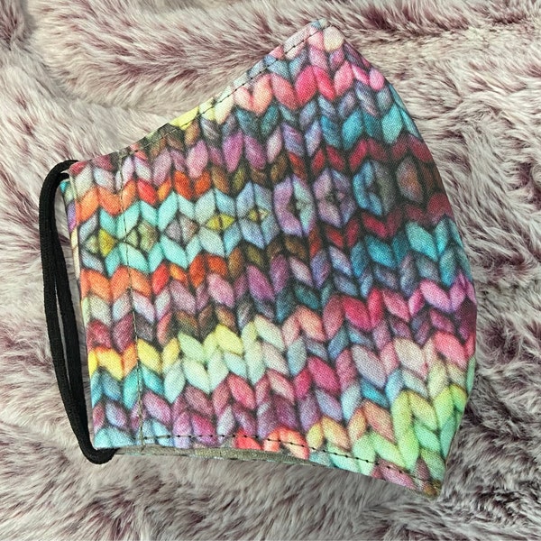 Knit and Purl Yarn Print Reusable Three-ply Face Mask With Pocket for ...