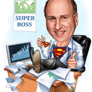 Personalized Super Boss Cartoon Portrait, Custom Super Boss Caricature ...