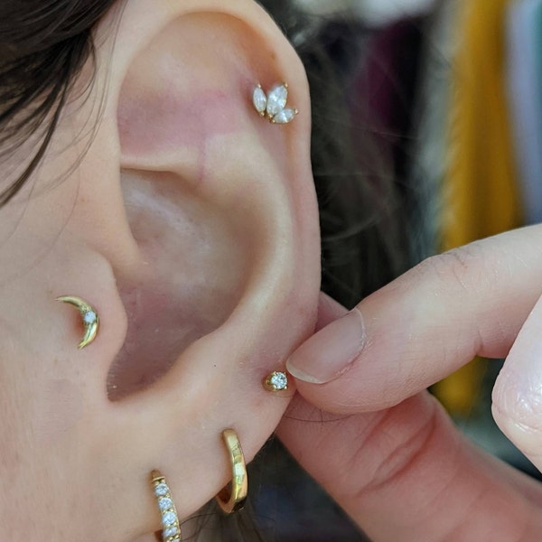 14K Gold Tiny Diamond Studs, Diamond Studs, Second Hole Studs, Dainty ...