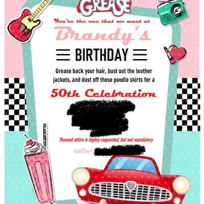 Digital Invitation Template for Grease Themed Party. - Etsy