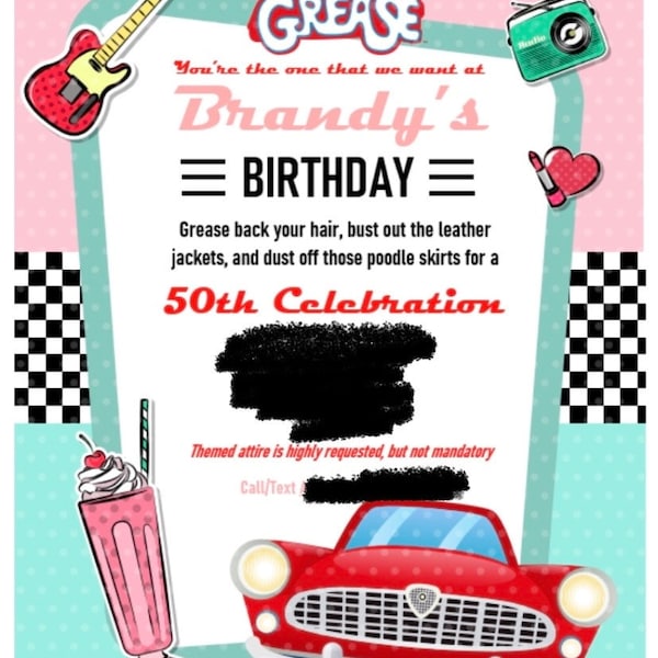 Digital Banner Template for Grease Themed Party. - Etsy