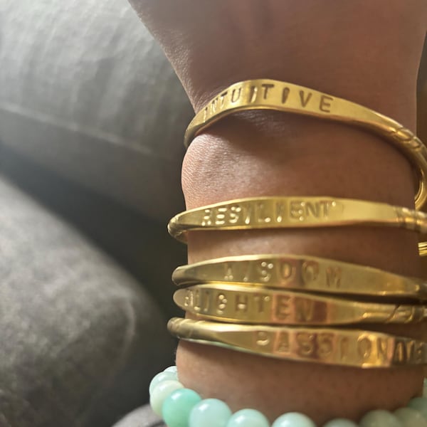 1 Affirmation Bangle, Engraved Brass and Copper Bracelets, Adjustable ...