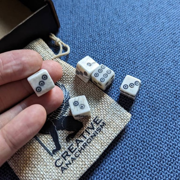 Medieval Bone Dice Set (qty 5) - Viking Spots D6 Set for Gaming, SCA ...
