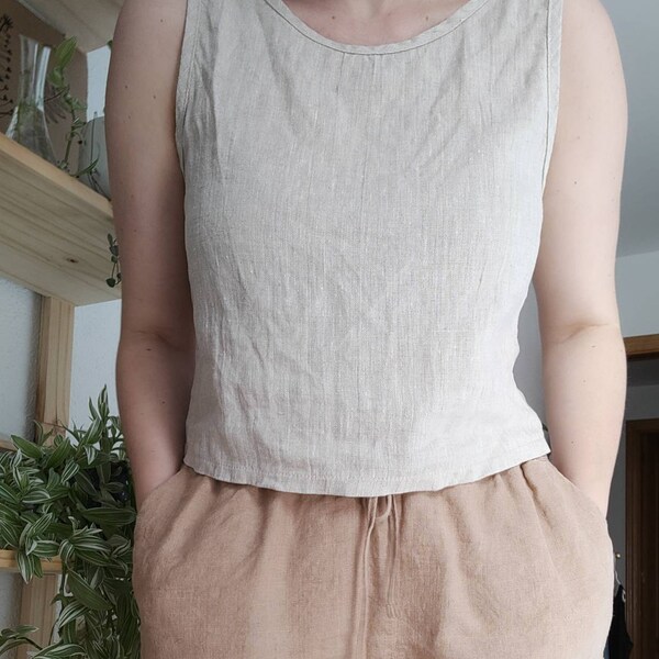 Crop Top LEIGH, Linen Sleeveless Top, Open Back Linen Top, Natural ...