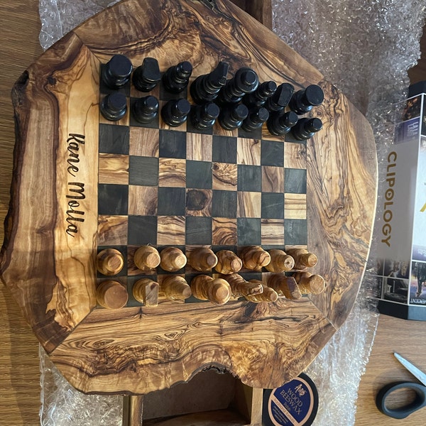 Unique Chess Set Handmade Olive Wood Chess Set With Storage & Rustic ...