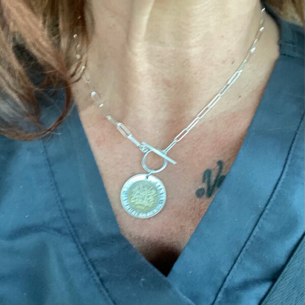 Silver Coin Necklace, 925 Sterling Silver Medallion Toggle Wrap ...