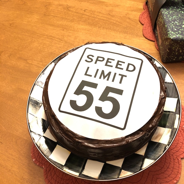 Speed Limit 55th Birthday Sign - 2D Fondant Edible Cake & Cupcake ...