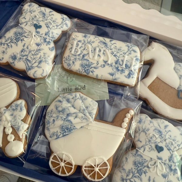 Toile De Jouy Baby Shower Decorated Cookies,french Toile Themed Baby ...