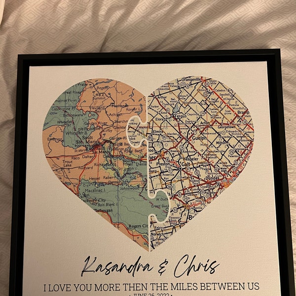 Personalized Long Distance Relationship Gift, Heart Map on Canvas ...