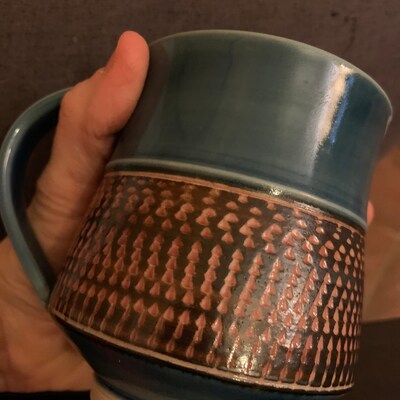 Slab/hand Built Stoneware Pitcher With Grey Blue Glazes Made - Etsy