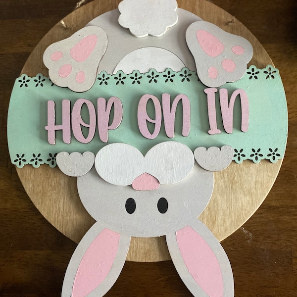Hop on in Sign SVG, Bunny Welcome Sign SVG, Easter Bunny Door Hanger ...
