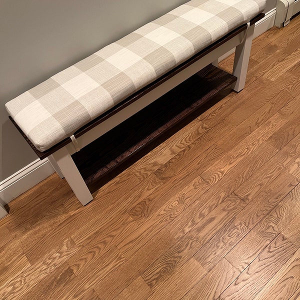 Cottage Farmhouse Bench With Storage Shelf, Rustic Solid Wood Bench - Etsy