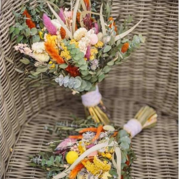 Eucalyptus Wildflower Bridal Bouquet / Dry Flower Wedding, Rustic Boho ...