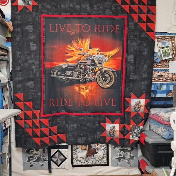 100% Cotton Quilting Fabric Panel 35"x42.5" Motorcycle Cruiser Biker ...