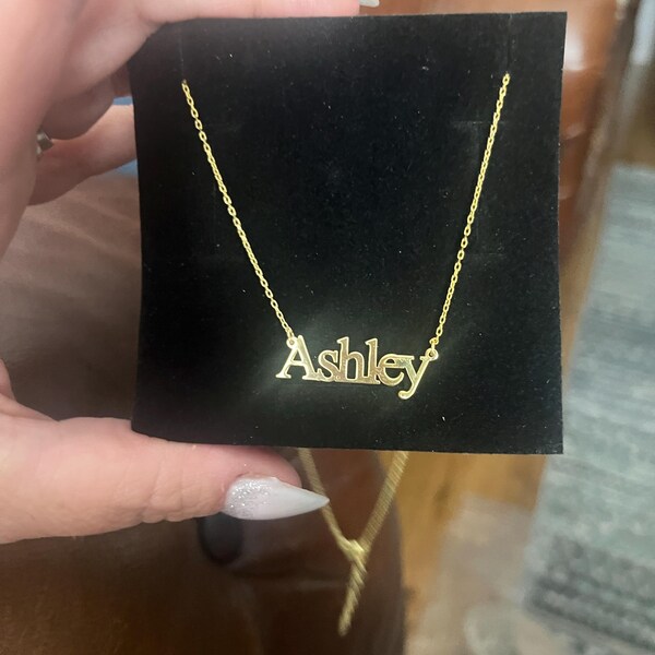 14K Solid Gold Name Necklace, Gold Nameplate Necklace, Solid Gold ...