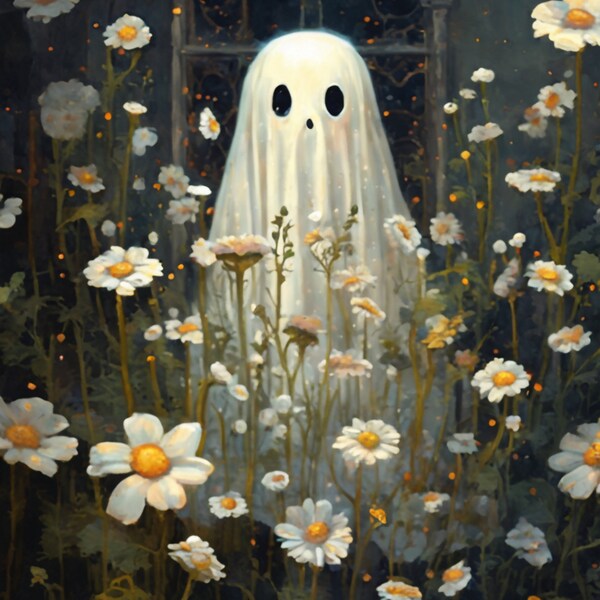 Ghost Flower Poster, Halloween Gothic Painting Dark Romantic Ghost ...