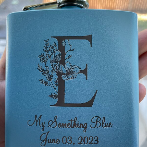 Personalized Matte Baby Blue Flask | Custom Flask | Engraved Pink Flask ...