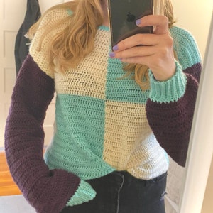 Cropped Color Block Crochet Sweater Pattern - Etsy