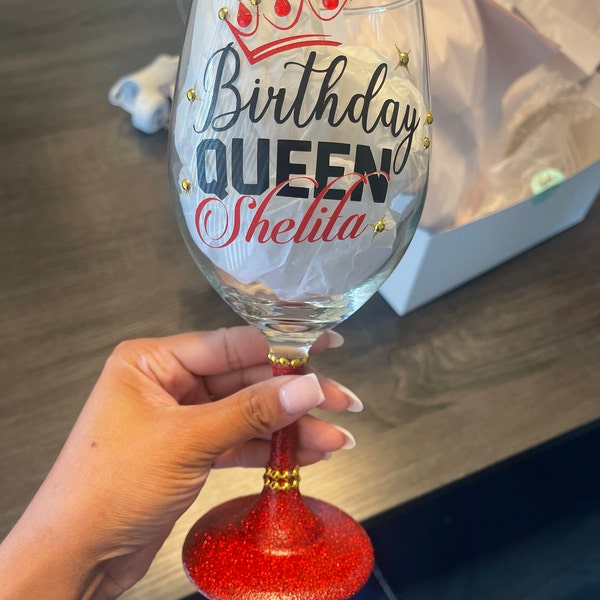 Blinged Birthday Queen Wine Glass, Personalized Birthday Glass - Etsy