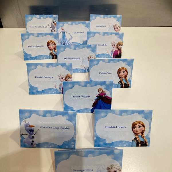 Frozen Party Food Label, Frozen Party Food Tents, Frozen Place Cards ...
