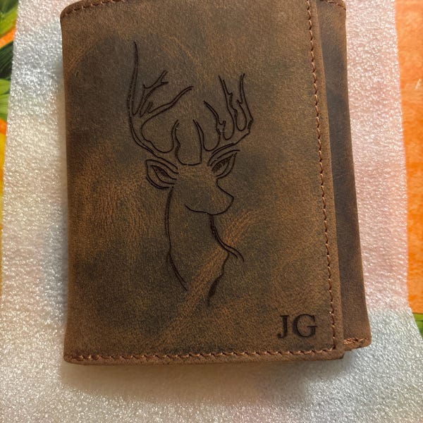 Personalized Trifold Wallet, Deer Hunting Engraved Leather Wallet ...
