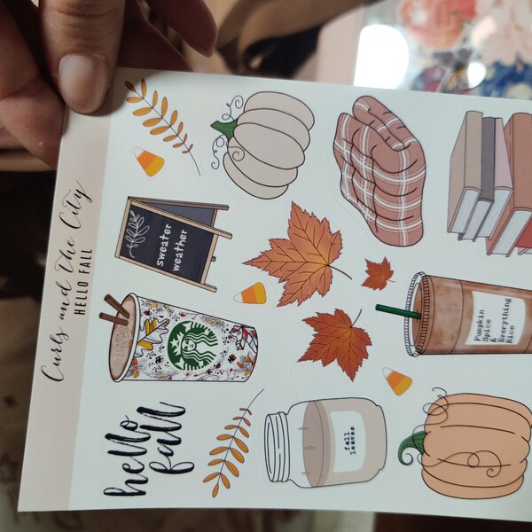 Hello Fall Sticker Sheet, Autumn Stickers, Bullet Journal Stickers ...