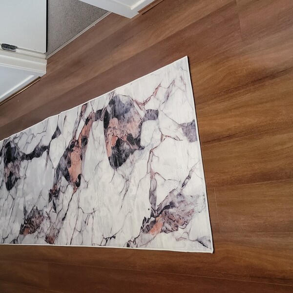 Marble Themed Rug, White and Gold Marble Rug, Marble Decor Rug, Stylish ...