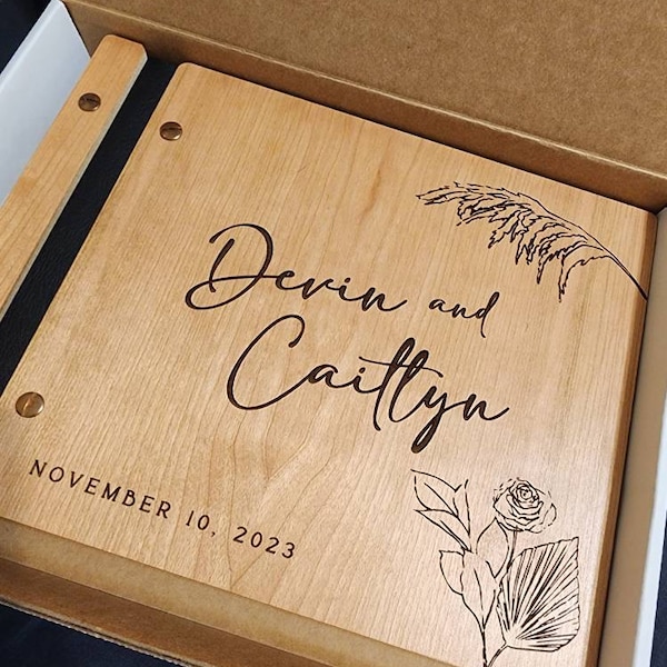 Wooden Wedding Guest Book - Personalized Laser Engraved, Perfect for ...
