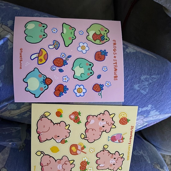 Strawberry Lemonade Cow - Cute Highland Cow Sticker Sheet - - Etsy