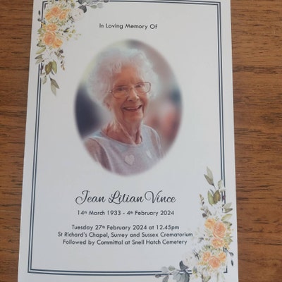 Personalised Funeral Order of Service & Laminated Memorial Cards Forget ...