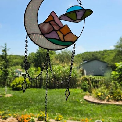 Dreamcatcher Moon With Stars Moon Decor Stained Glass Moon Wall Decor ...