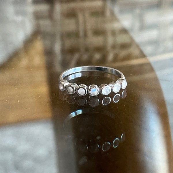 Rainbow Moonstone Band, Moonstone Wedding Band, Half Eternity Band, 14k ...