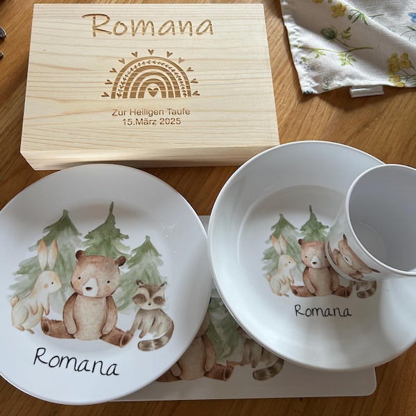 Kindergeschirr Kinderteller mit Namen Geschenk Geburt oder Taufe, Patenkind Geschenk Kleinkind ...