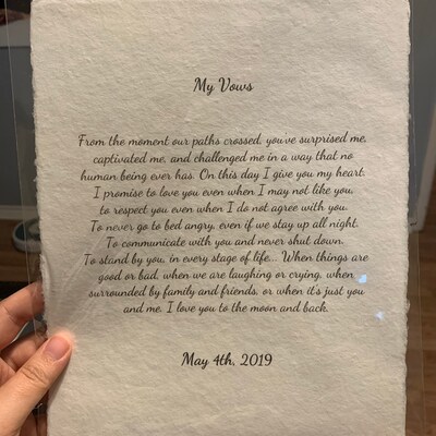 Custom Wedding Vows, Song Lyrics, Bible Verse, or Poem Print on ...