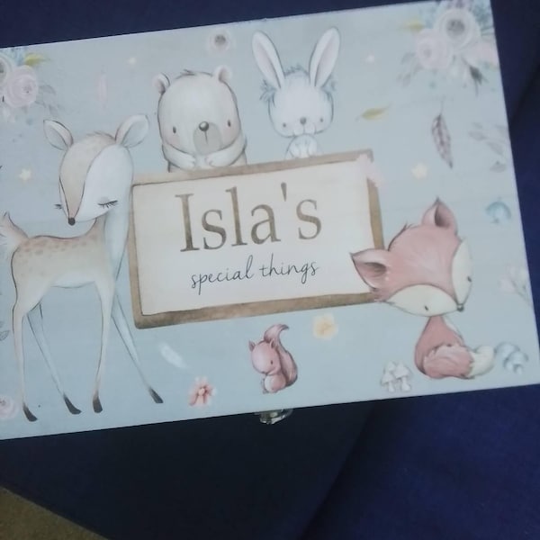 Personalised Wooden Keepsake Box, Memory, Woodland, Animals, Baby Box ...